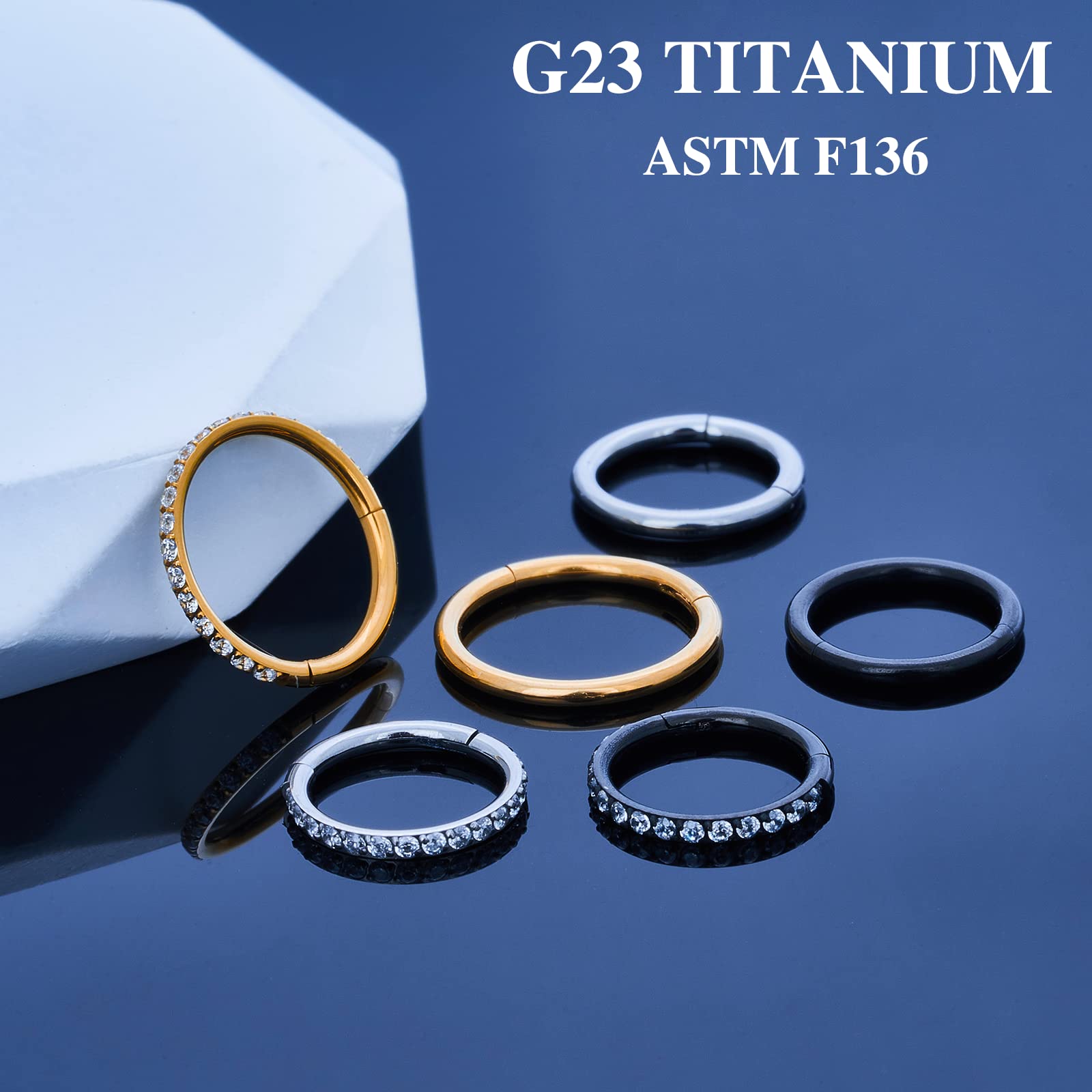 HeraBPJW 2 PCS 16G Septum Ring G23 Titanium Cubic Zirconia Nose Rings Hoops,Suitable for Nose,Septum,Cartilage,Earlobe