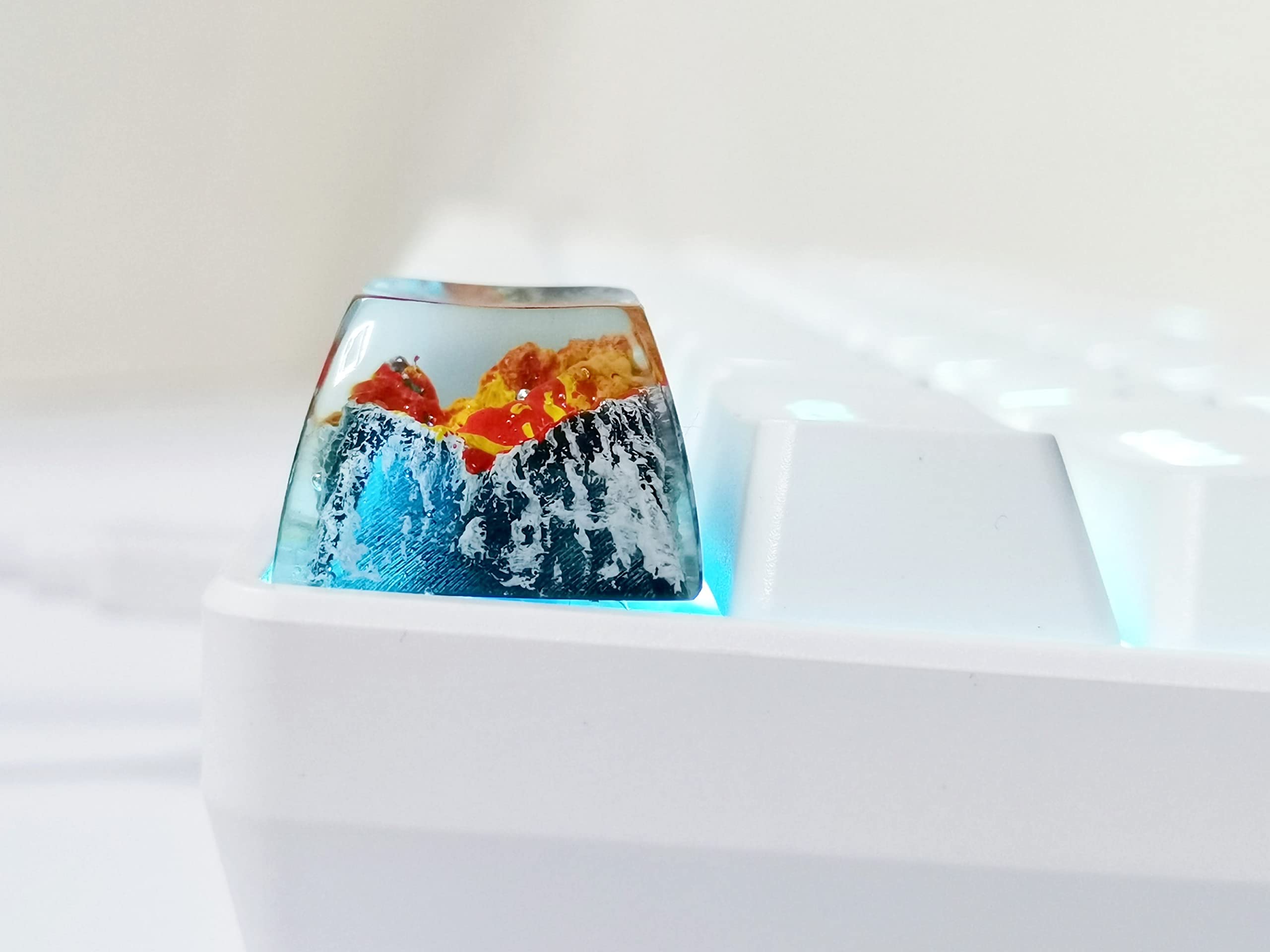 MECHKYP Handmade Mt .Fuji Backlit Resin Artisan Keycap R4/Esc Key Cap Shine Through Translucent SA Profile for Cherry MX Switch Gaming Mechanical Keyboard,Volcano Magma (Magma)