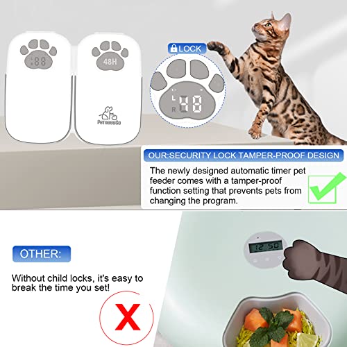 PeTnessGO Automatic 2 Meals Cat Feeder, Pet Feeder with Programmable Timer, LED Display, Power Saving Mode, Dishwasher-Safe Tray Feeds Wet or Dry Food, Dispenser for Cat and Dog, 48-Hour Timed