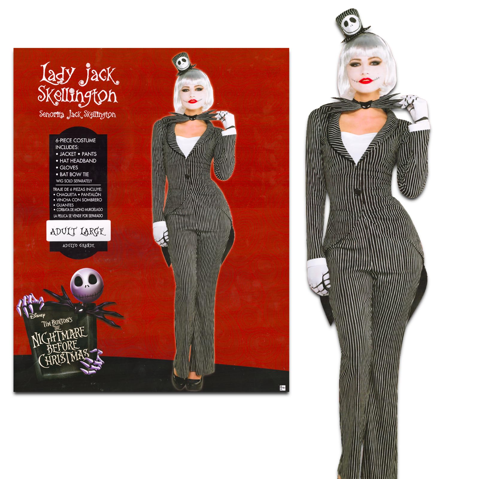 Disney Nightmare Before Christmas Costume for Women - Jack Skellington Halloween Costume with Jacket, Pants, Headband, Gloves, More (Small)