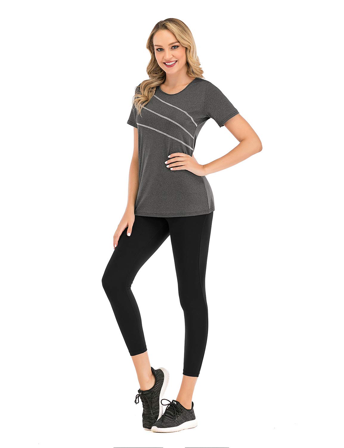 Dri Fit Shirt Women,Cucuchy Exercise Tops Loose Fitting Workout Shirts Short Sleeve Performance Yoga Tunics Oversized Outdoor Plus Active Tees Golf Cycling Hiking Clothes Gray 2XL