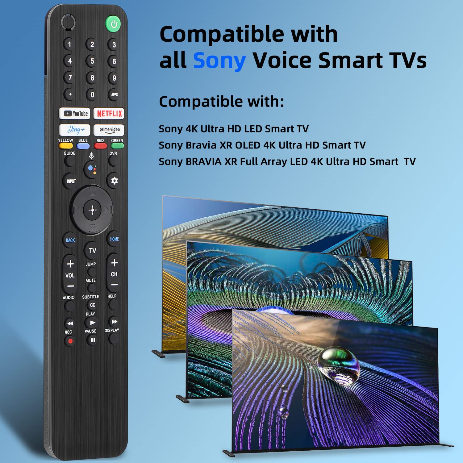 Gvirtue Voice Remote Control RMF-TX520U for Sony TV, Replacement for Sony Bravia OLED LED 4K 8K UHD Smart Google TV, with YouTube, Netflix, Disney+, Prime Video Buttons (6.0 Version)