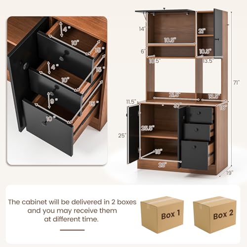 PETSITE Kitchen Buffet Hutch Storage Cabinet, 71'' Freestanding Pantry with 3 Cabinets & Drawers, Adjustable Shelves, Microwave Cupboard for Living Room, Dining Room