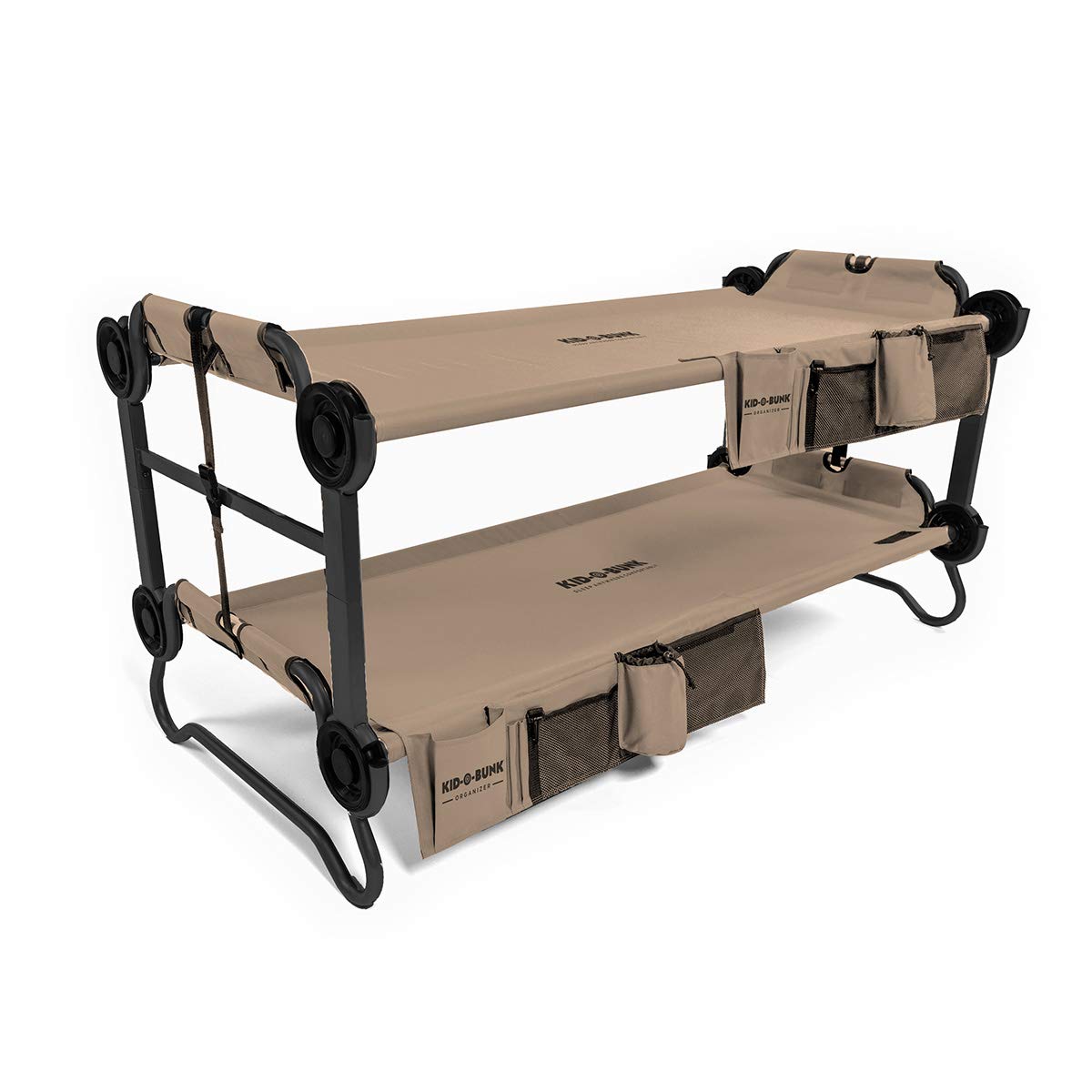 Disc-O-Bed 30901BO Large and Youth Cam-O-Bunk 2 Person Bench Bunked Double Camping Bunk Bed Cot with 2 Side Organizers, Tan (2 Pack)