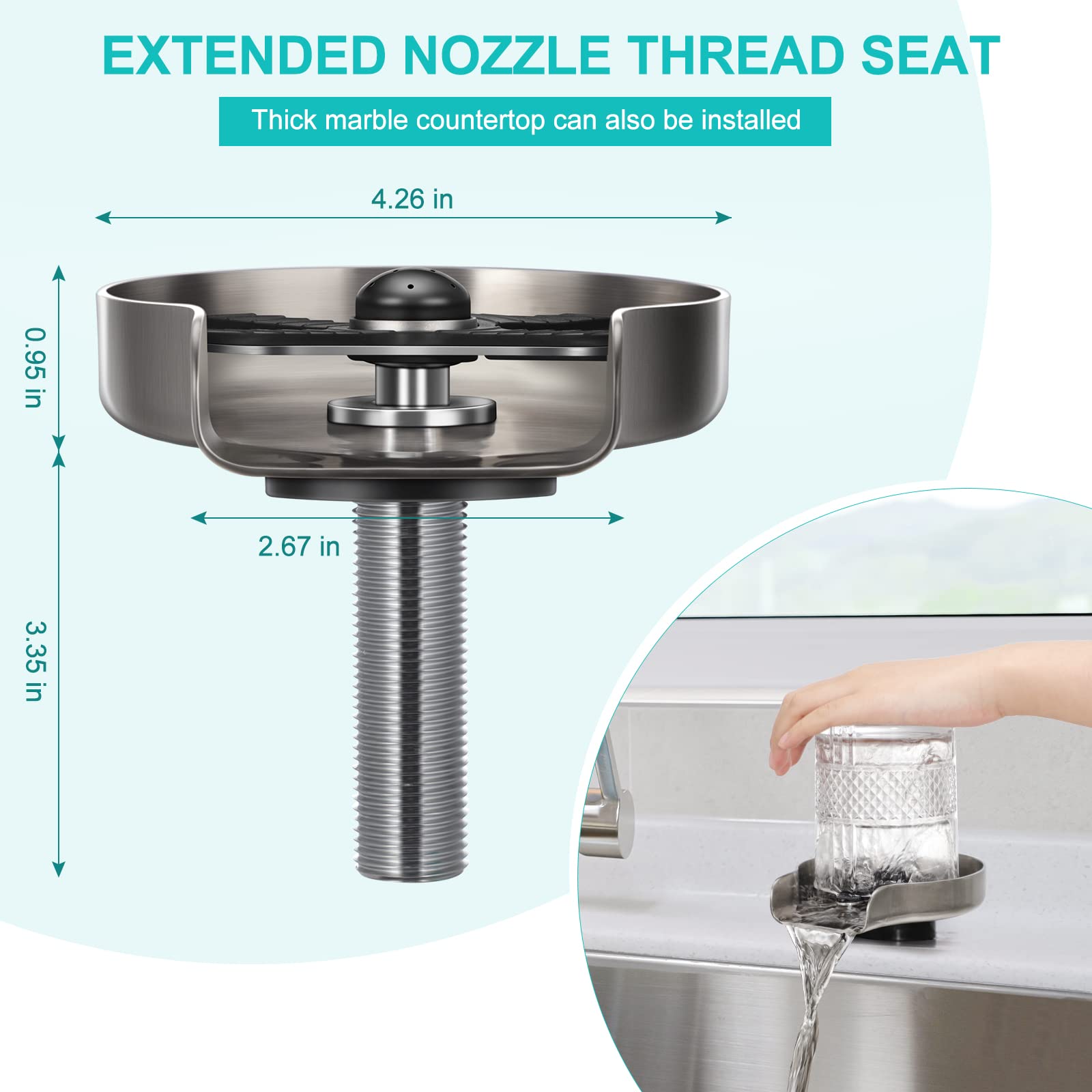 Cup Washer for Sink, Glass Rinser for Kitchen Sink Suitable for Cleaning All Kinds of Cups/Bottles Bottle Washer for All Occasions Silver