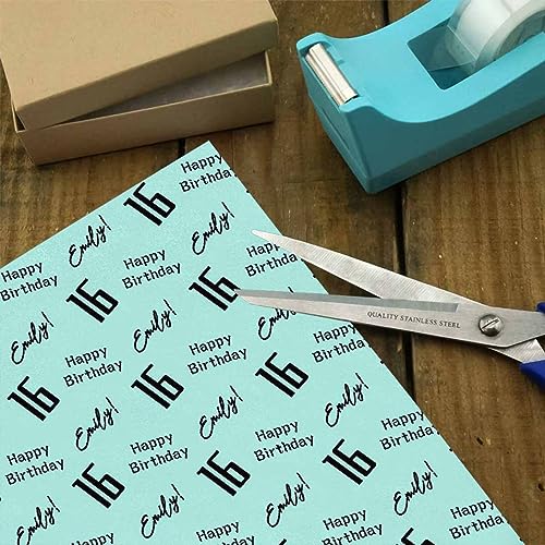 Custom Name Birthday Wrapping Paper Age Name Birthday Pattern Mint Green Personalized Gift Wrapping Paper for Boys Girls Kids Men Women Roll Gift Wrap for Baby Shower, Folded Flat on Birthday Wedding