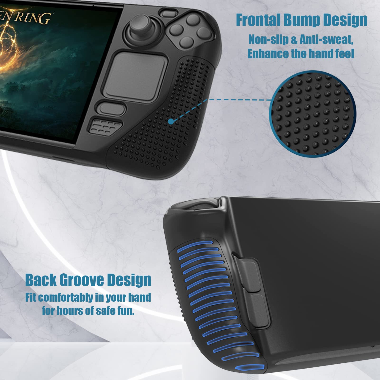 for Steam Deck Case, Full Protection Silicone Steam Deck Cover with Anti-Slip Particles, Anti- Scratch Soft Case Compatible with Valve Steam Deck Console - Black