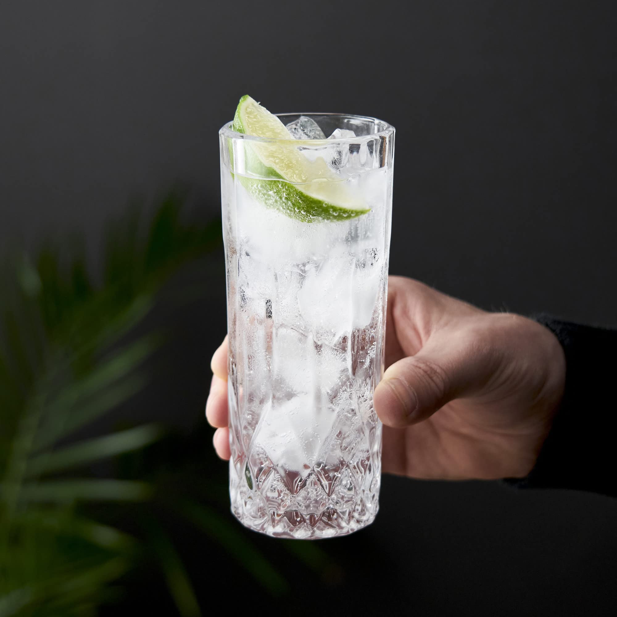 Viski Admiral Highball Glasses - Cut Crystal Drinking Glasses - Tall Cocktail Glasses 9oz Set of 4