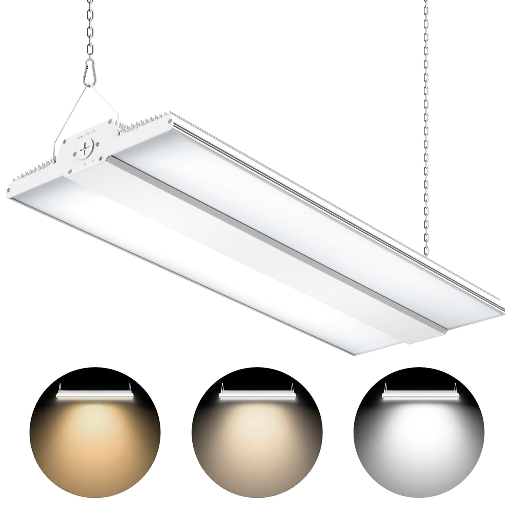 NUOGUAN Linear High Bay Shop Light 3 Wattage Adjustable, UL DLC Listed, 3000K/4000K/5000K LED High Bay Light, 150LM/W, AC100-277V, Commercial Bay Lighting for Warehouse Shop Garage(300W/240W/180W)