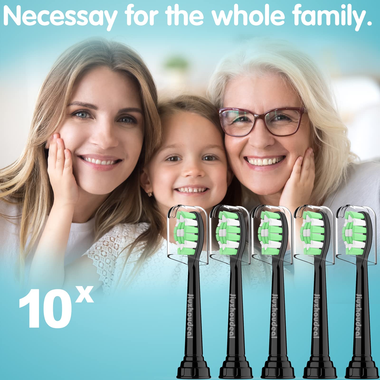Jiuzhoudeal Toothbrush Replacement Heads for Philips Sonicare DiamondClean ProtectiveClean 4100 5100 6100 C2 G2 Electric Toothbrush Brush Heads Black, 10 Pack