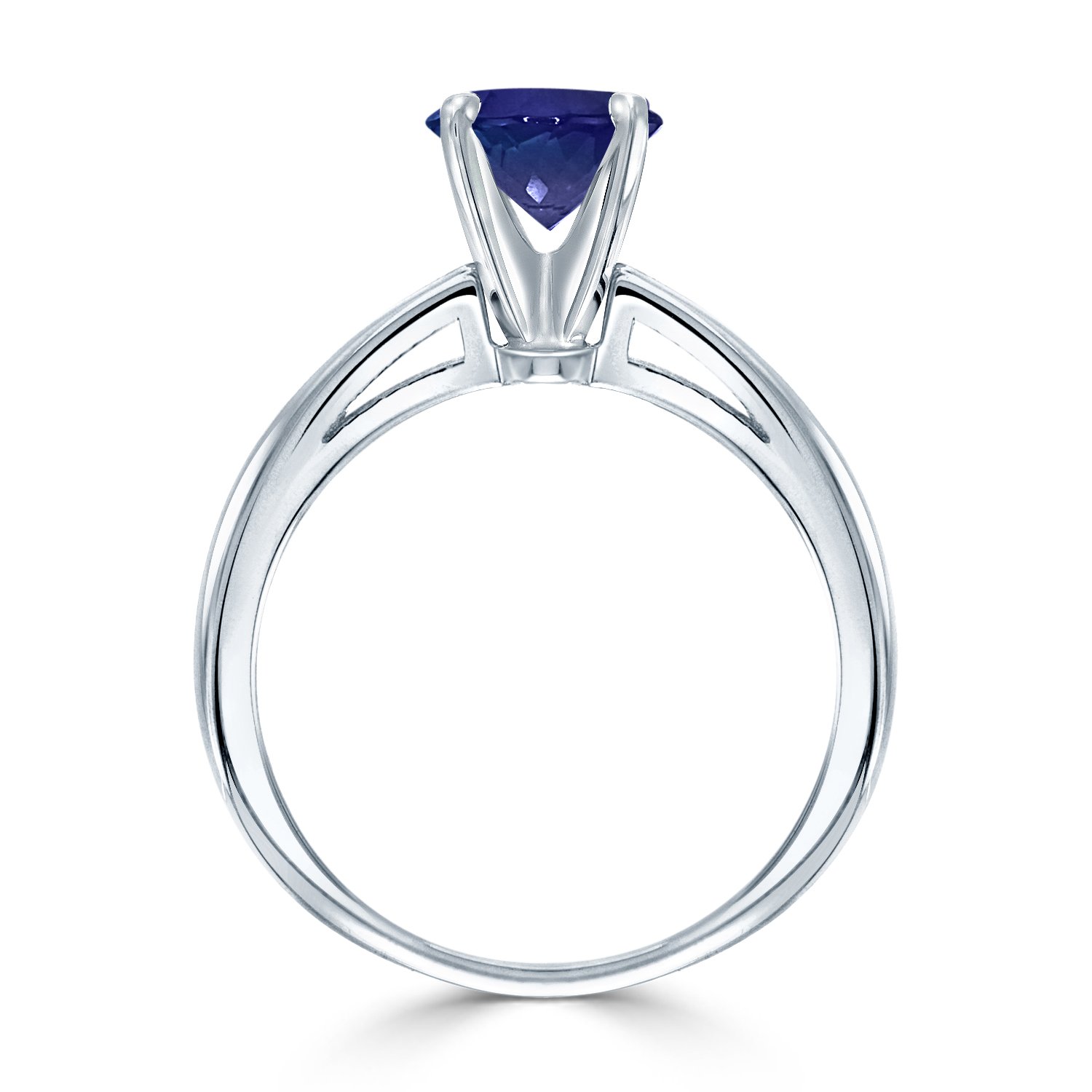 Diamond Wish 18K White Gold Round-Cut Blue Sapphire Gemstone Solitaire Engagement Ring 4Prong (1 cttw) Size 7.5