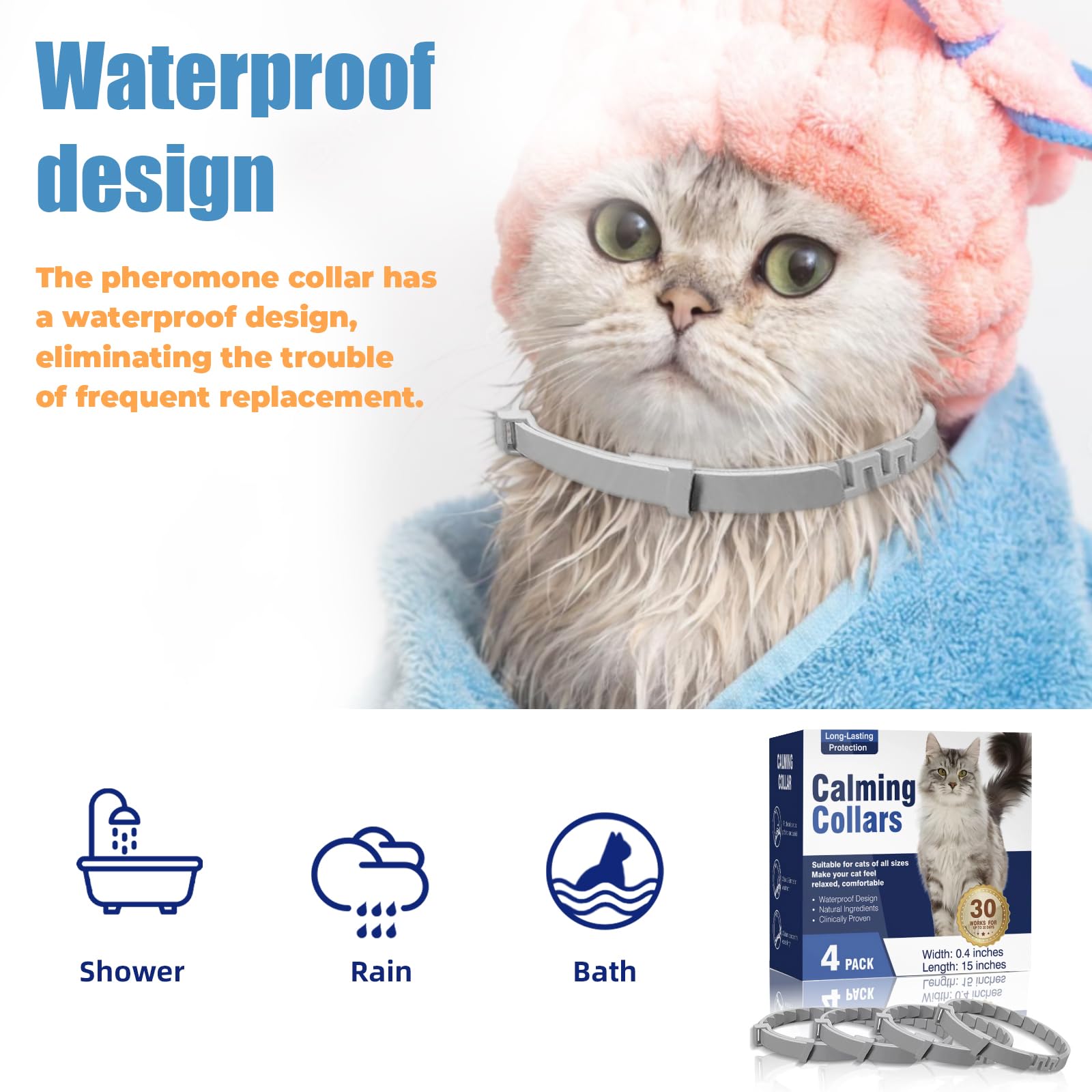 Nupec Calming Collar for Cats,Cat Pheromone Collar4-Pack,15-Inch Length-Adjustable, Cat Calming Collar Can Quickly Help Cats Overcome Anxiety,Stress Relief Time Lasts 30 Days Effective
