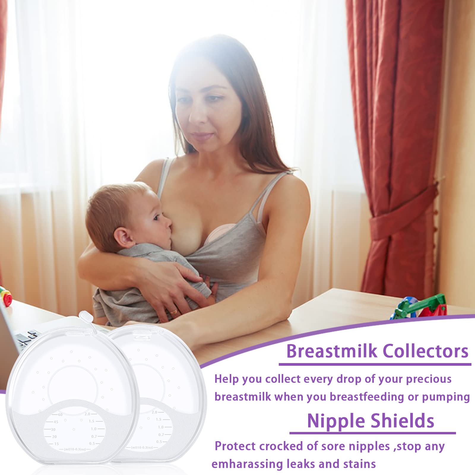Lukinuo Milk Collector for Breastfeeding 2 Pack Breast Milk Catcher Silicone Breast Pad Nursing Cup Milk Saver for Nursing Moms Protect Sore Nipples Prevent Leaks