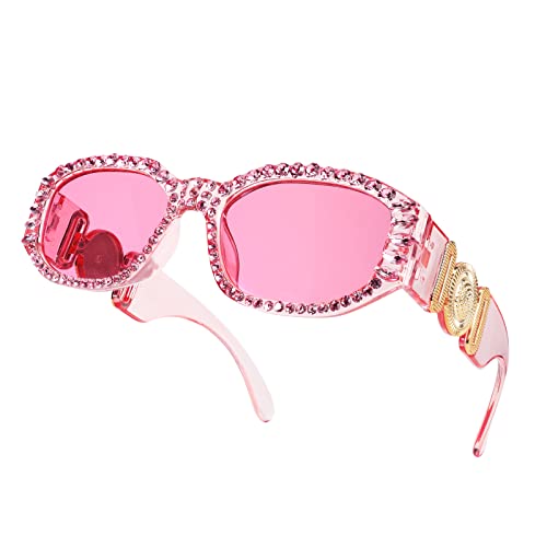 FEISEDY Chunky Rectangle 90s Sunglasses Men Women Crystal Sunglasses UV400 Sparkling Fahion Temple B2880