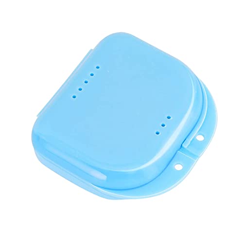 Retainer Case with Vent Holes Denture Box Mouthguard Container Mouthpiece Aligner Case with Hinged Lid Snaps for Office Travel Household Airtight Containers (Blue, One Size)