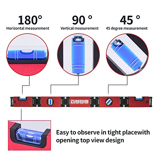 HBOKIT Foldable Level Multi-function Woodworking Tools 28inch Folding Level with 45°/90°/180° Bubbles for Carpenters,Woodworkers,Fabricator