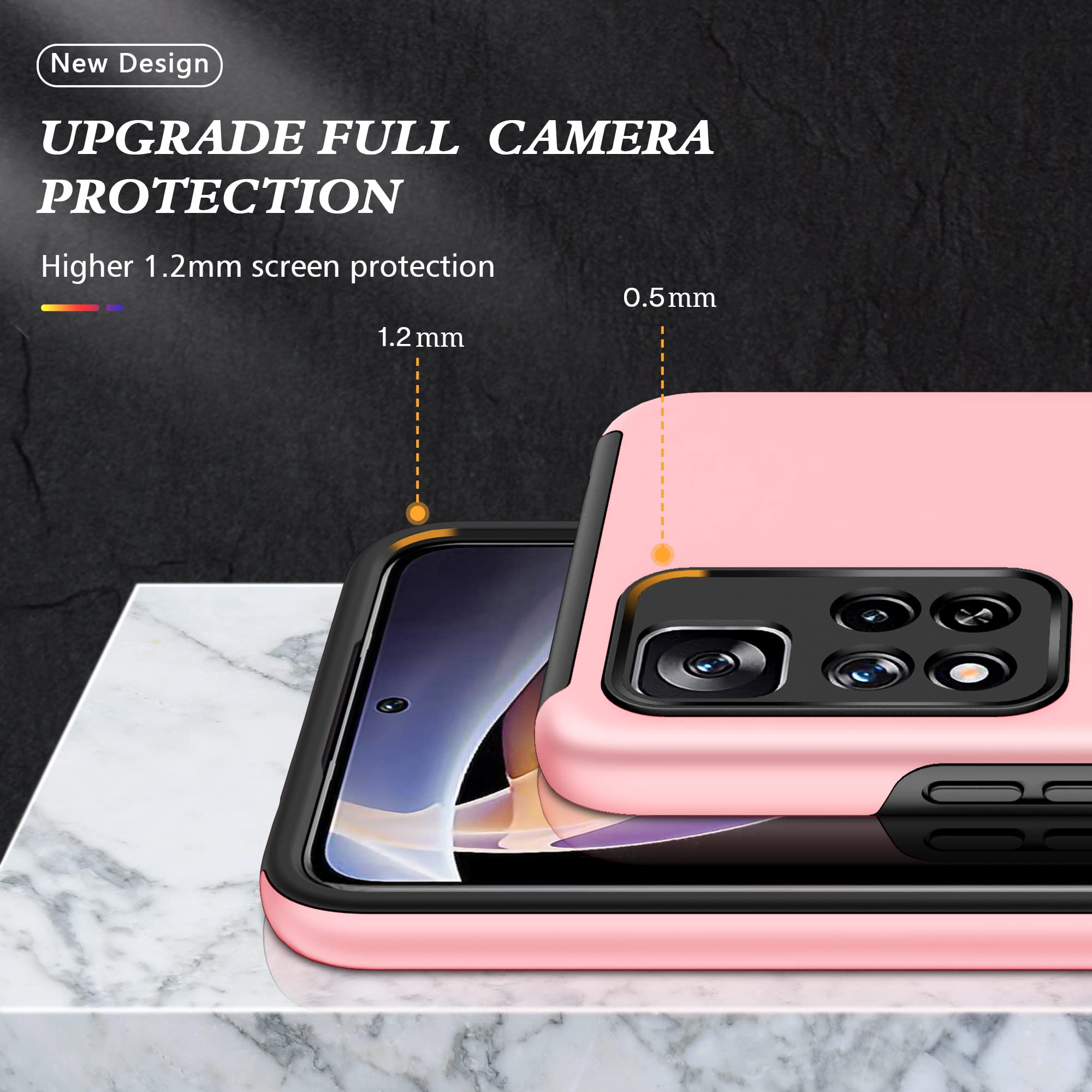 for Xiaomi Redmi Note 11 Pro 5g Case with Screen Protector 360 Degree Rotation Ring Kickstand Dual Layer Shockproof Silicone Slim Full Body Protection Durable for Redmi Note 11 Pro phone case (Pink)