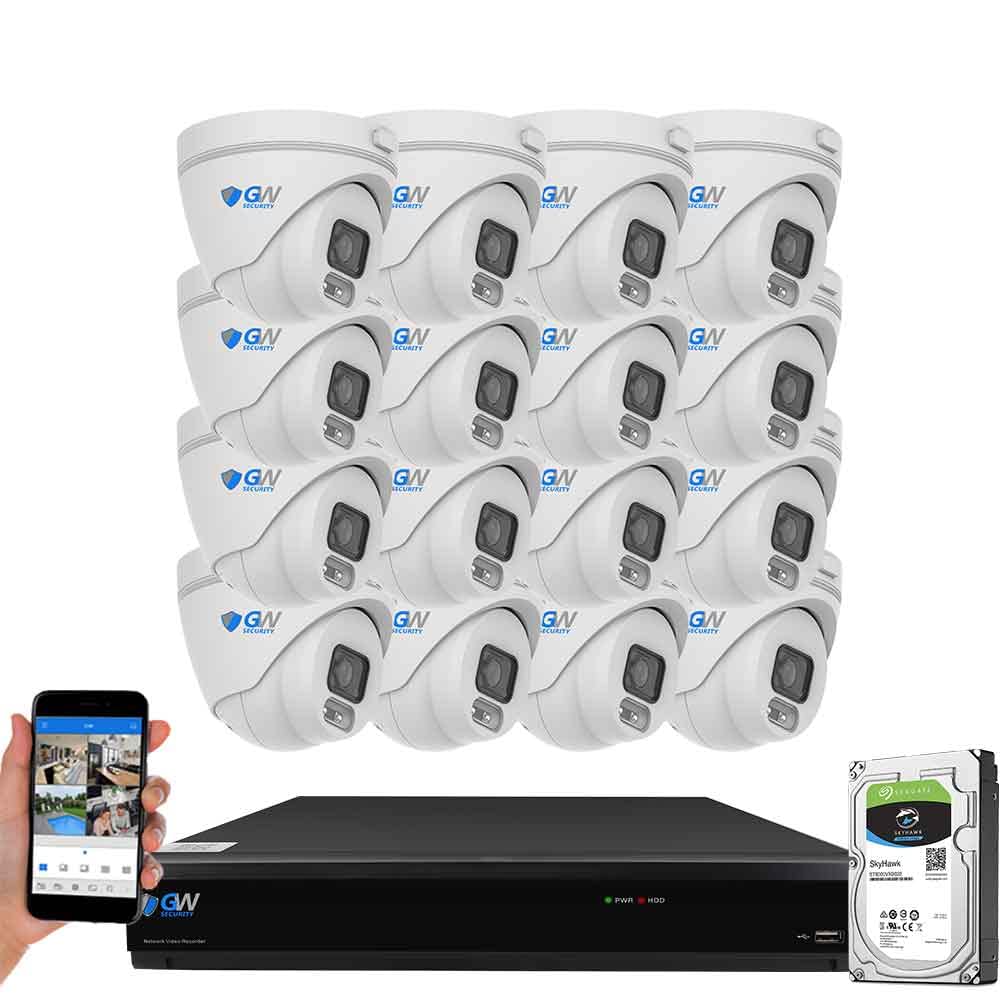 GW Security 2MP Security Camera System with AI Face/Human/Vehicle Detection, 16CH 2MP DVR and 16 x 1920TVL 2MP Indoor Microphone Coaxial CCTV Camera, Smart AI Alert & Playback