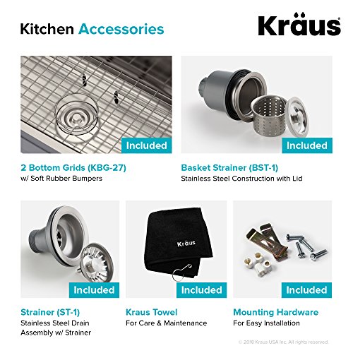 Kraus KBU27 35 inch Undermount 60/40 Double Bowl 16 gauge Stainless Steel Kitchen Sink