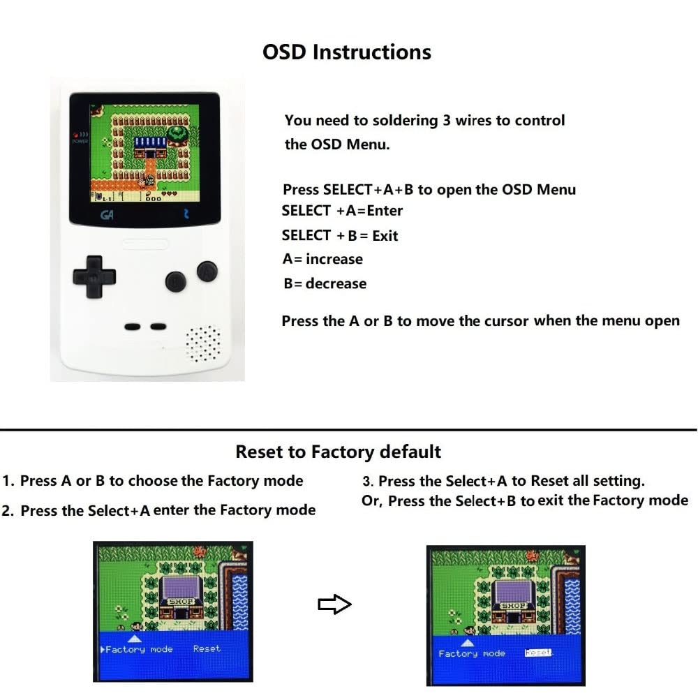 HISPEEDIDO IPS LCD Mod Kits with Q5 OSD Backlit V4 Pro Screen Replacement DIY Console Accessories Compatible with Game Boy ColorGBC (Retro Pixel)