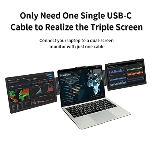 Gaweb Portable Screen Extender for Laptop, 12" 1920X1080 16:9 Dual Monitor with USB2.0/USB3.0/USB C, Suitable for 13"-16" Laptops Black 12"