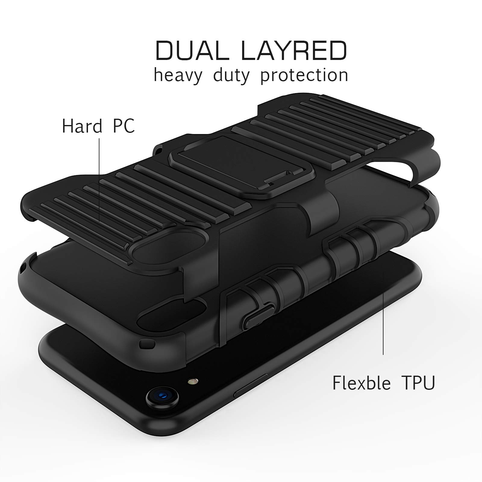 E-Tree for iPhone Xr Case [Shockproof] [Dropproof] [Anti-Lost] with Cross Body Strap and Stand, Shockproof Hard PC & Soft Rubber, Crossbody Lanyard Perfect for Go Outside and Kid Elderly, Black