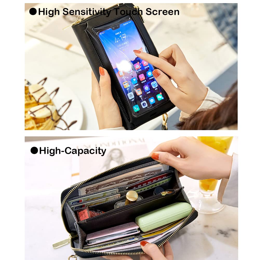 KAKKOII Touch Screen Phone Bag, Crossbody Cell Phone Purses For Women, Leather Clutch Bag, Shoulder Handbag Wallet (Blue)