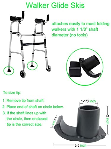 Walker Ski Glides, for1 1/8 Inch Tubes,Pop and Glide Easy Use Walker Skis, Heavy Duty Coaster Skis for Medical Walkers,Black (2),QingTD