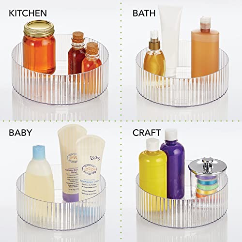 mDesign Fluted Lazy Susan Turntable Plastic Spinner for Kitchen and Bathroom Cabinet, Cupboard, or Countertop Organizing - Rotating Organizer for Condiments, Jewelry, Accessories - 9" Round - Clear