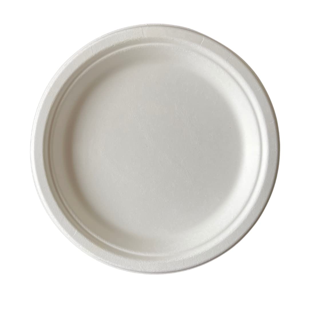 eco247 100% Compostable 3-Compartment Round Plates [9" - 125 Count] Heavy Duty Bulk Disposable Plates | Eco-Friendly White Recyclable Plates | Biodegradable Natural 100% Sugar Cane Bagasse