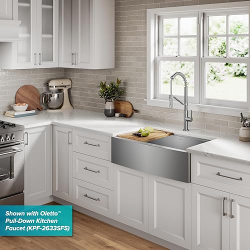 KRAUS Kore Workstation 36-inch Farmhouse Flat Apron Front 16 Gauge Single Bowl Stainless Steel Kitchen Sink with Integrated Ledge and Accessories (Pack of 5), KWF410-36