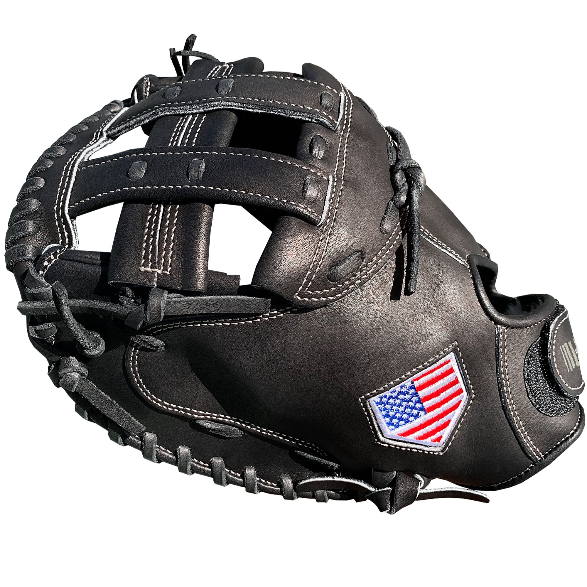 Hit Run Steal Softball Glove - Right Hand Throw Pitcher Full Grain Leather Basket Web Glove - Gray White with Light Blue Laces - Perfect for Softball Players (12 Inch)
