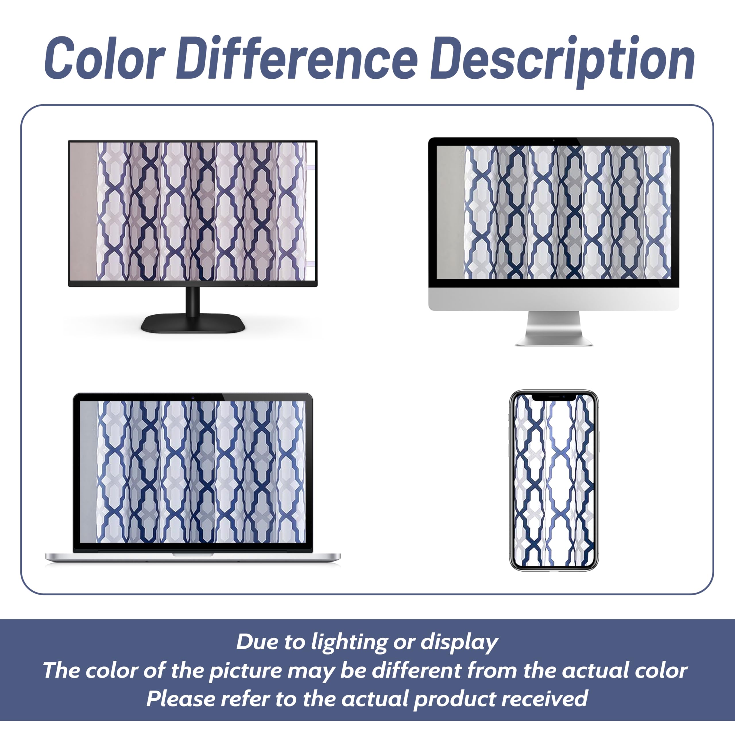 DriftAway Mason Geometric Trellis Pattern Window Curtain Valance Rod Pocket 52 Inch by 14 Inch Plus 2 Inch Header Navy