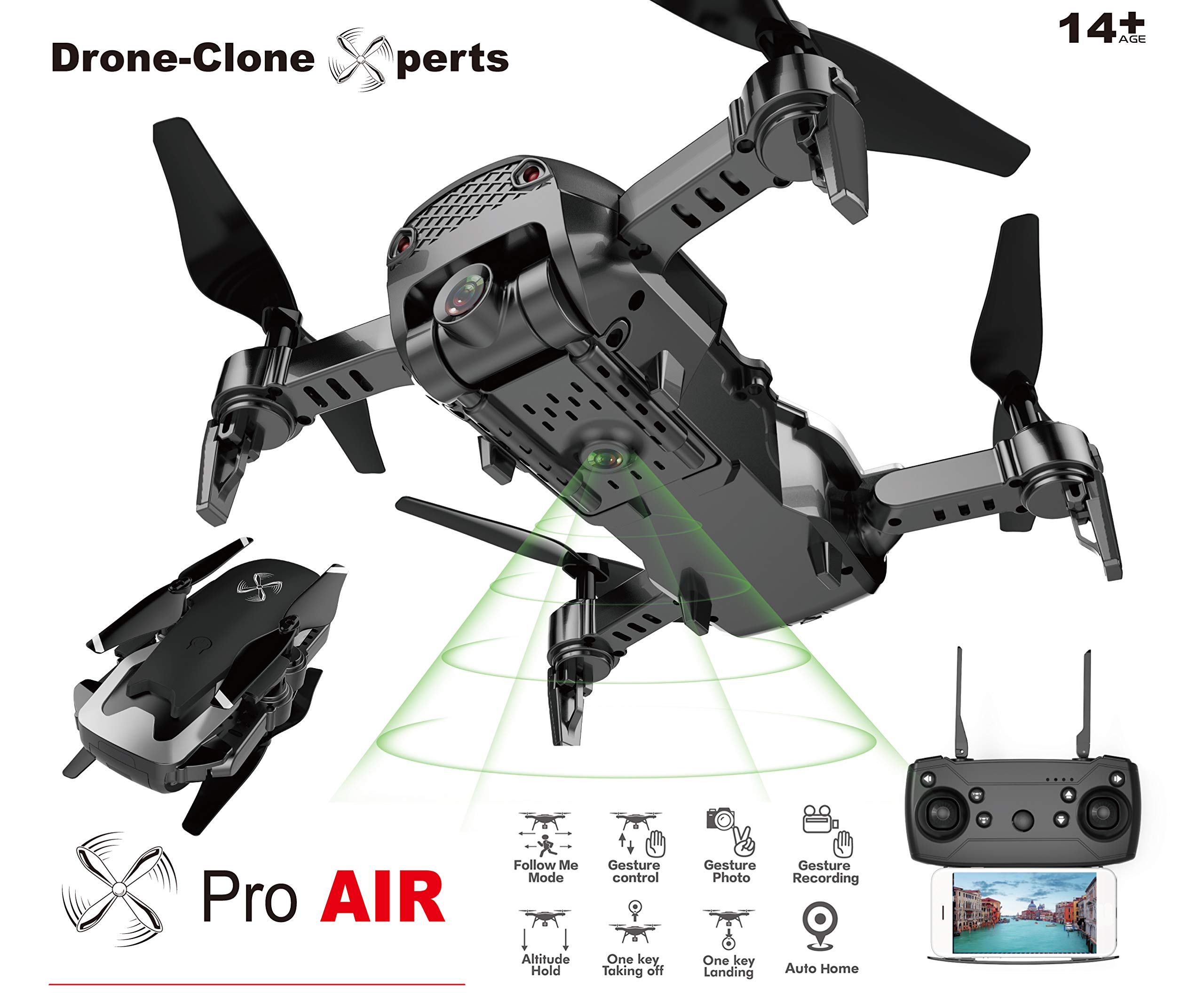 Drone X Pro AIR (RED) 1080P HD Dual Camera Quadcopter with Follow Me Real-Time Transmission Gesture Control Optical Flow Positioning and 2pcs Batteries Included