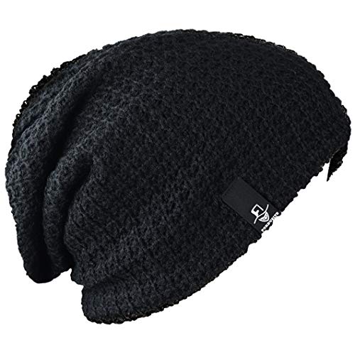 FORBUSITE Mens Slouchy Long Beanie Black Knit Hat for Summer Winter, Oversize, Soild