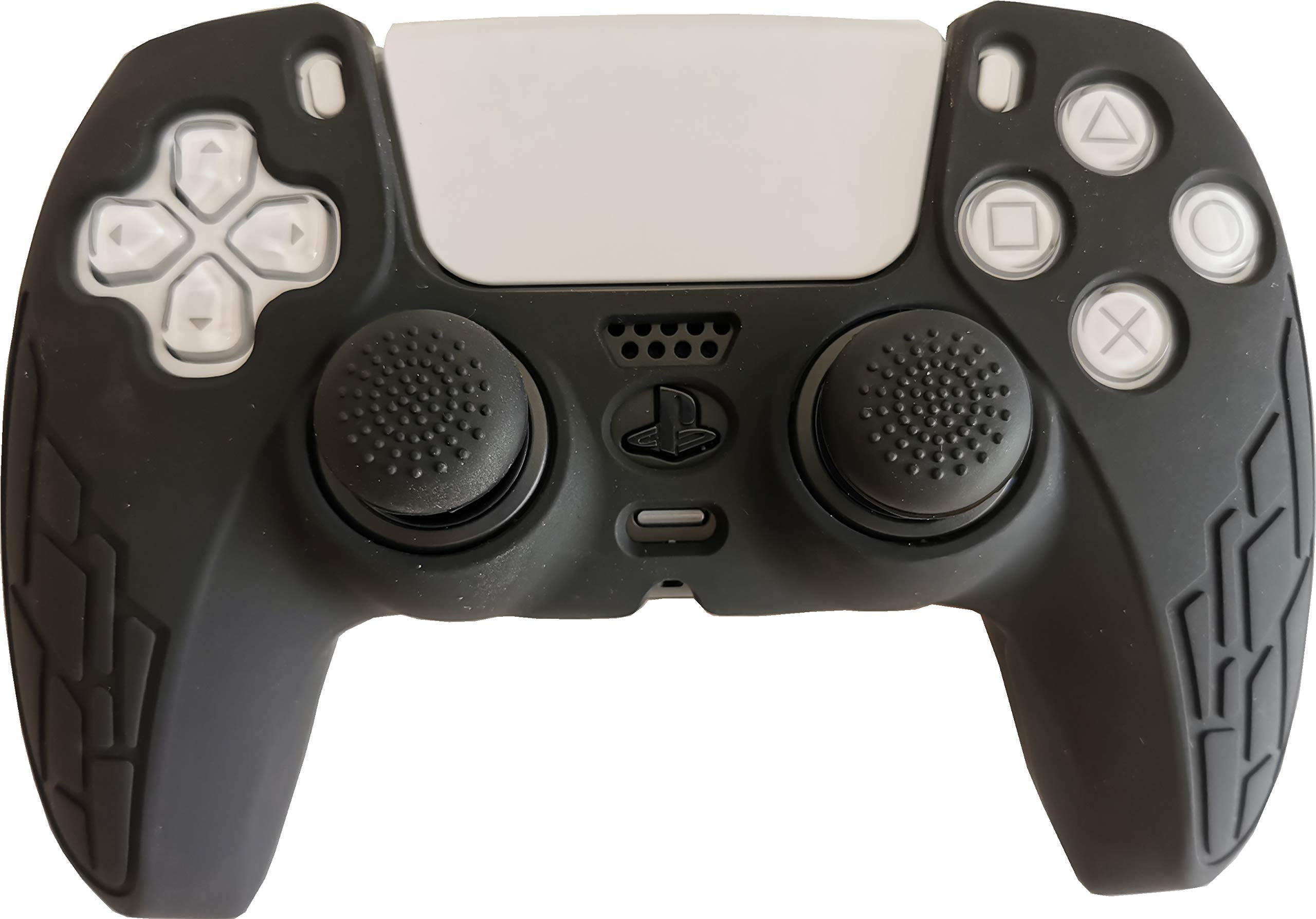 Ealona PS5 Controller Skin - Thickening Silicon Rubber Grip Cover Soft Anti-Slip Protective Case for Playstation 5 Controller - Controller Skin x 2 + Thumb Grips Caps x8 (Black,Red)