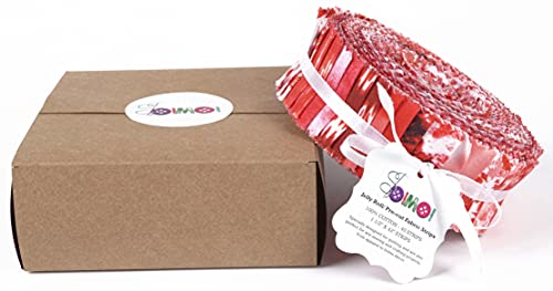 Soimoi 40Pcs Tie Dye Print Precut Fabrics Strips Roll Up 1.5x42inches Cotton Jelly Rolls for Quilting - Red