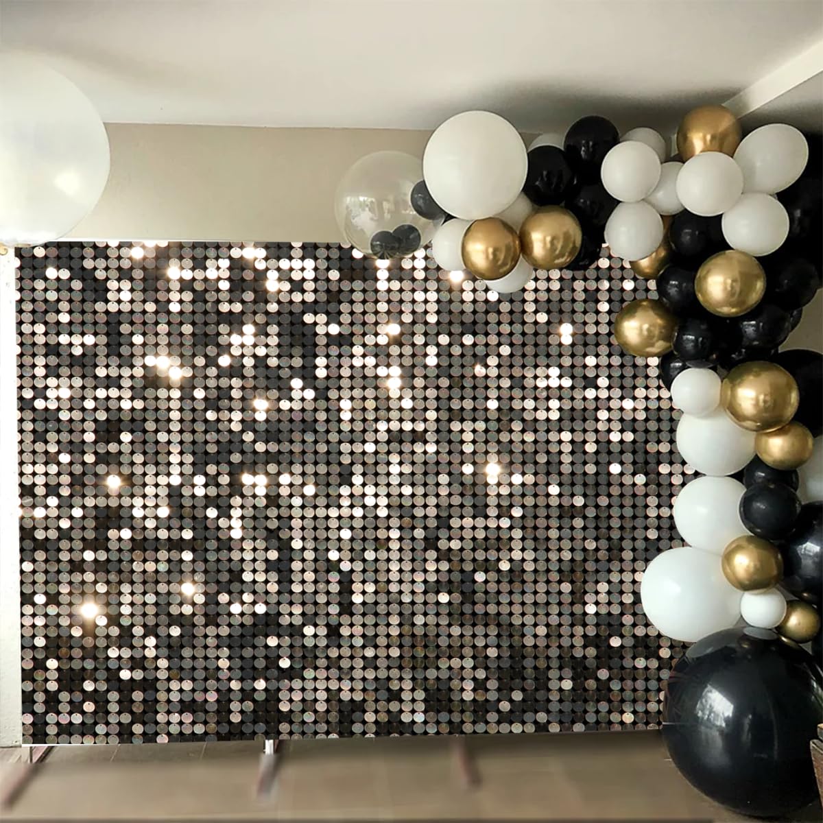 Disco Party Decorations Backdrop Silver Sequins (Not Glitter) Background for Photography Halos Wedding Happy Birthday Banner 70s 80s 90s Theme Party Background 6x4ft