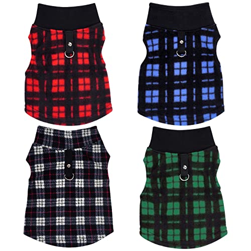 Rbenxia 4 Pieces Buffalo Plaid Dog Sweaters with Leash Ring Soft Fleece Vest Dog Pullover Warm Jacket Pet Dog Clothes Winter Dog Outfits for Small Puppy Cat Pets (Medium)