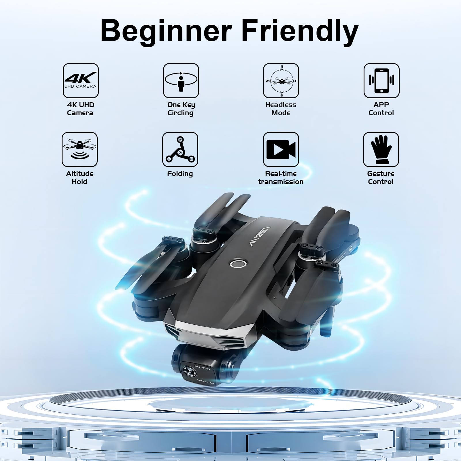 Drones with Camera for adults 4K - Toys Gifts for Kids, Adults, Beginner - RC Quadcopter WiFi FPV Live Video, Foldable, Carrying Case, Adjustable Lens, One Key Take Off/Land, Brushless Motor