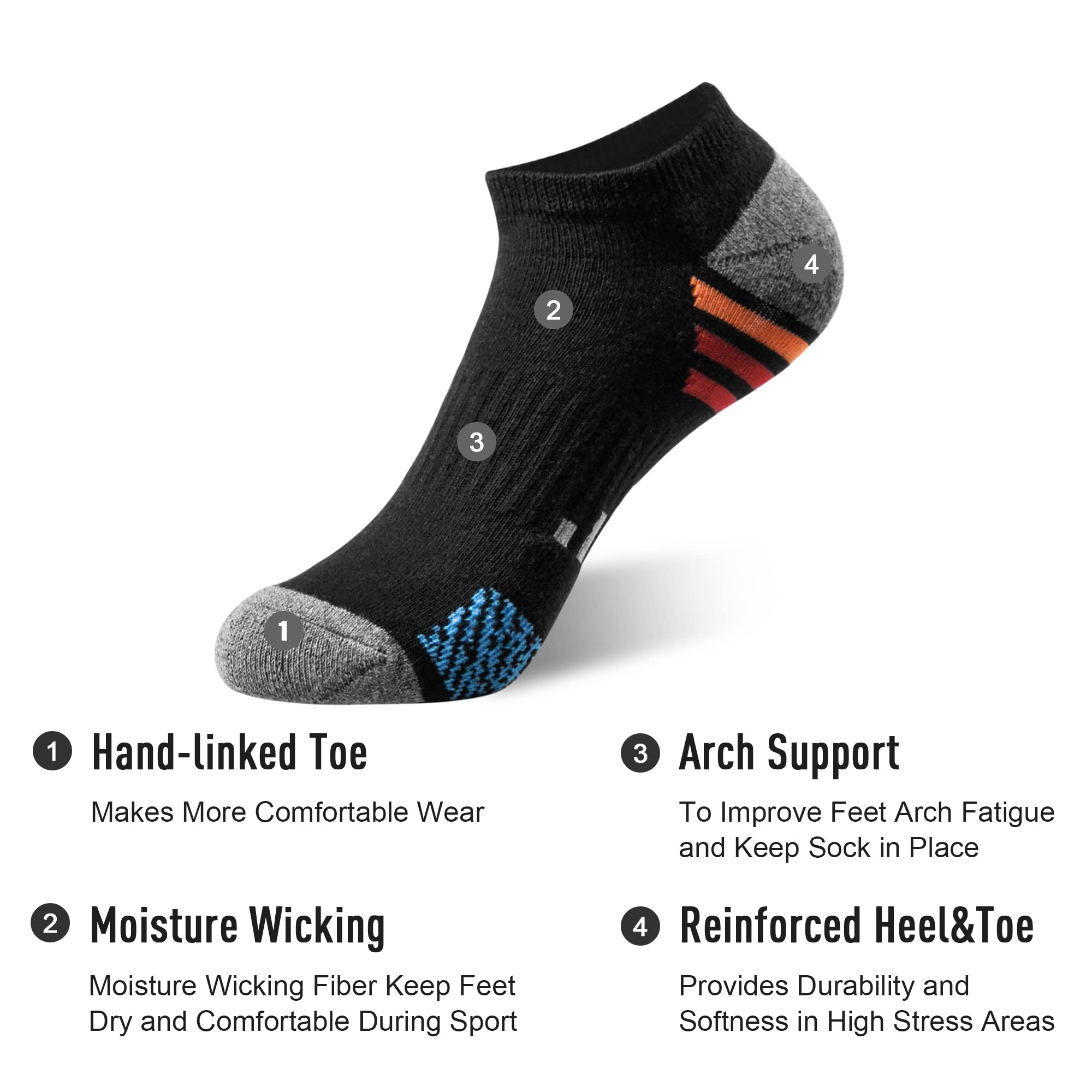 ECOEY Boys and Girls No Show Cushioned Athletic Running Socks 12 Pairs