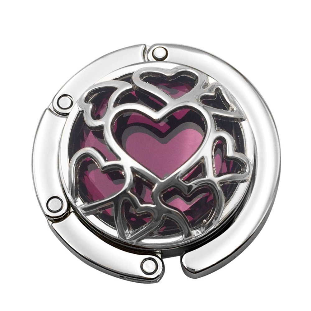 Grtdrm Multiple Hearts Style Premium Foldable Handbag Bag Purse Hanger Table Hook Holder (Purple)