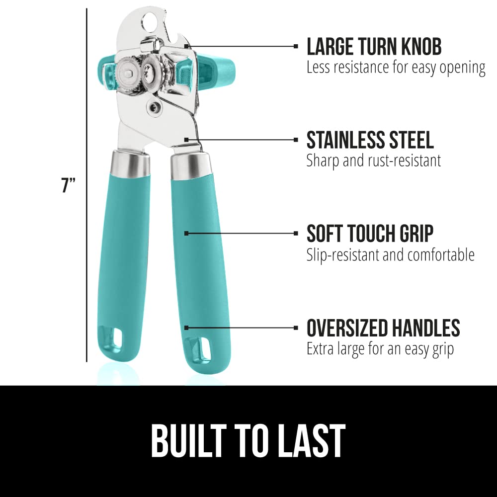 Gorilla Grip Manual Can Opener and Silicone Dish Drying Mat, Can Opener Includes Built-In Bottle Opener, Dish Drying Mat is 13x11 Inch, Both in Turquoise Color, 2 Item Bundle