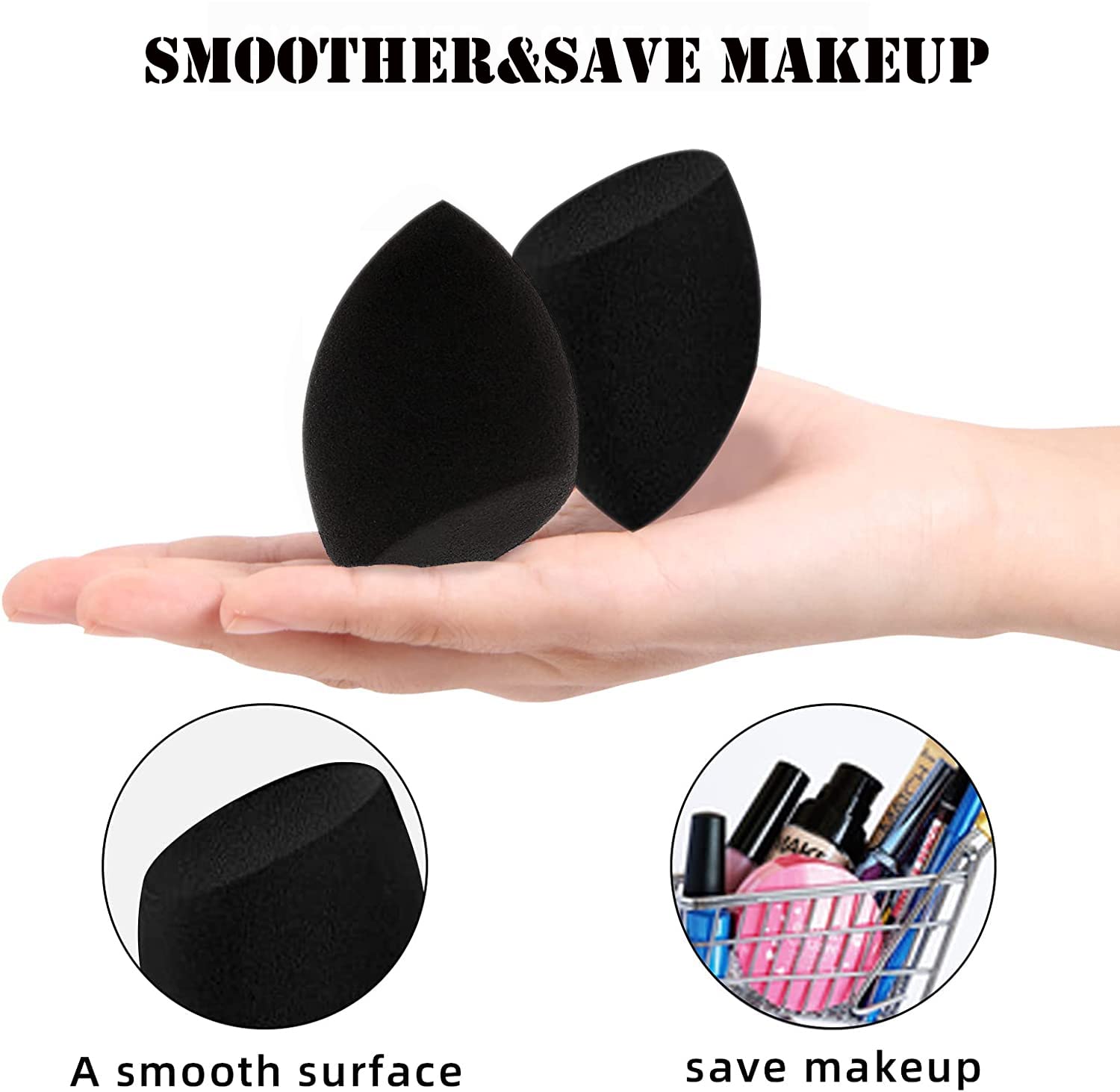 Jnran Makeup Sponges For Foundation Black Beauty Blender Sponge Pack 7pcs Makeup Sponges For Blending Face Sponge For Makeup Applicator Sponge beauty blender pack Makeup Blender Set Cosmetic Sponges