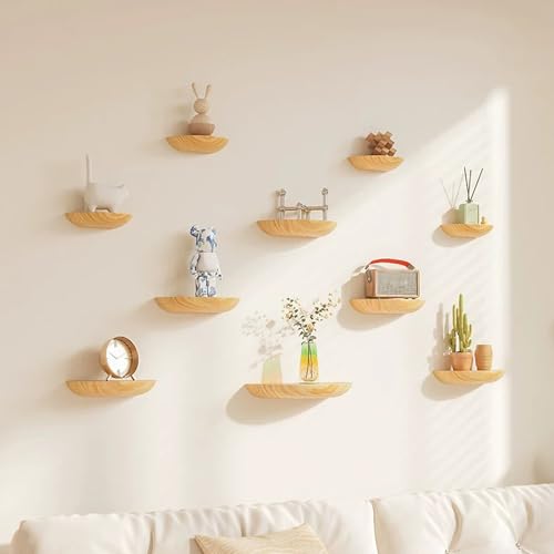 QATGQBCF Wall-Mounted Wooden Shelves, Display Shelves, Semi-Circular Shelves, Thickness 3 Cm, Smooth and Delicate Rounded Corners, Space-Saving(Original Wood,40 * 20 * 3cm)
