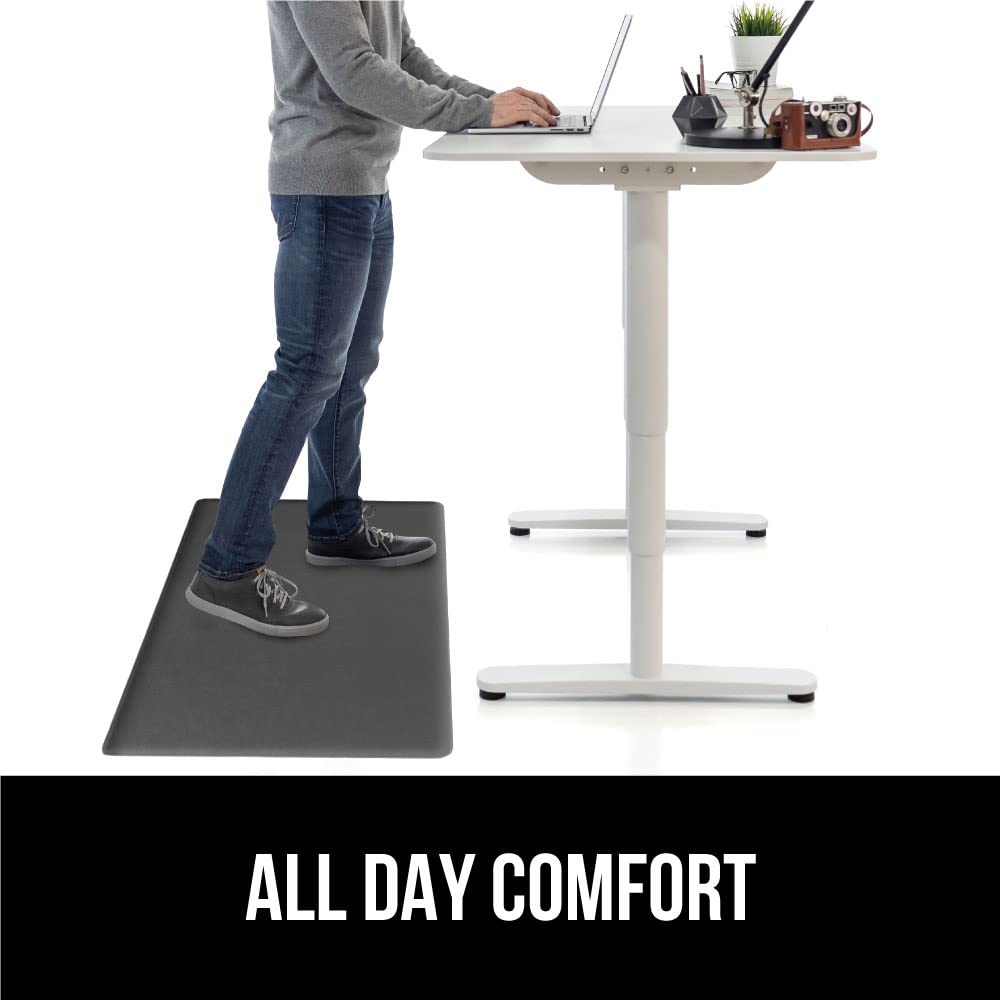 Gorilla Grip Set of 2 Anti Fatigue Cushioned Waterproof, Stain and Scratch Resistant Kitchen Floor Mats, Ergonomic Standing Office Desk Mat, Supportive Padded Memory Foam Rugs, 17x24 + 17x48 Charcoal