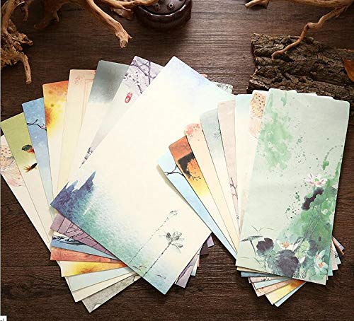 Retro Stationery Paper And Envelopes Set Letter Paper A4- Cute Kawaii Special Design Chinese Style Writing Stationery Paper Envelopes-32 Pack Stationery Paper and 16 Pack Envelopes(Retro)