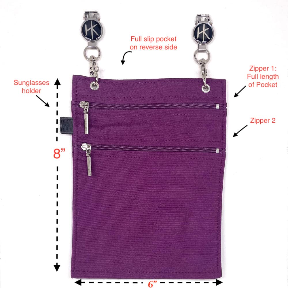 HipKlip Purse with 2 Klips (100% Cotton) - now everything's handy! (Purple, X-Large)