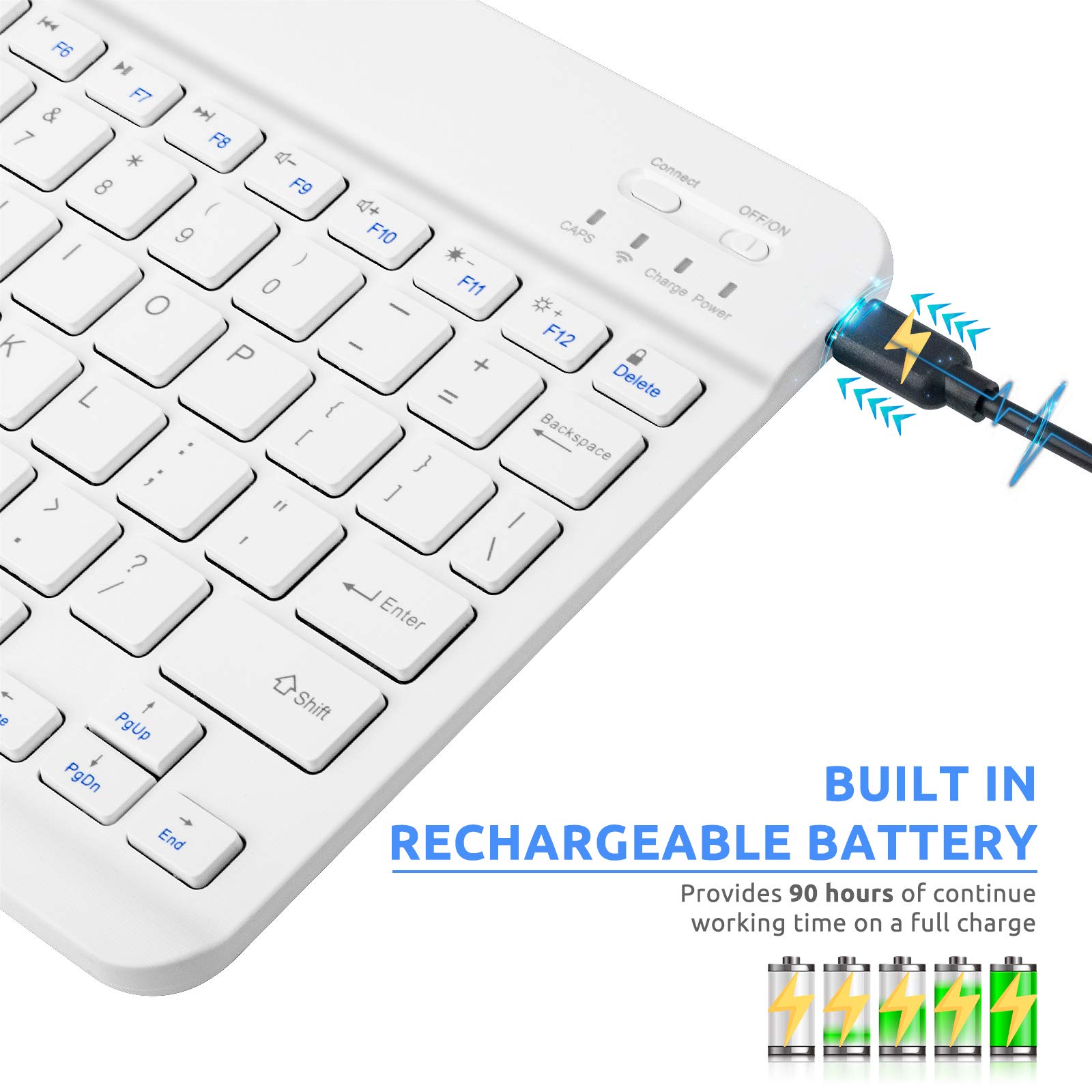 EVACH Ultra Slim Bluetooth Keyboard Compatible with Amazon Fire 10/iPad 10.2"/iPad Air/iPad Pro,iPhone and Other Devices Including iOS/Android/Windows,White