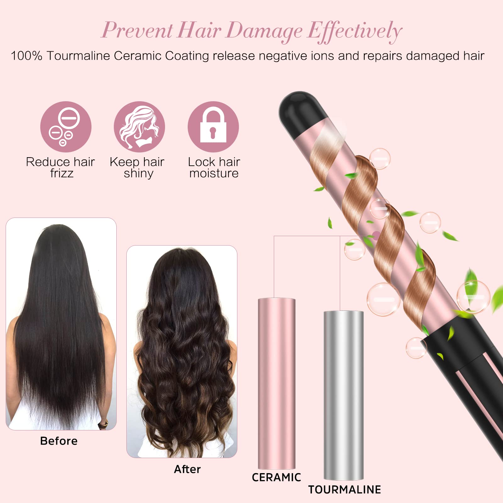Curling Iron, 5 in 1 Curling Wand Set with 3 Barrel Hair Crimper Hair Tool & 4 Interchangeable Ceramic Curling Wand(0.35β-1.25β), 2 Temps, Instant Heating, Include Heat Protective Gloves & 2 Clips